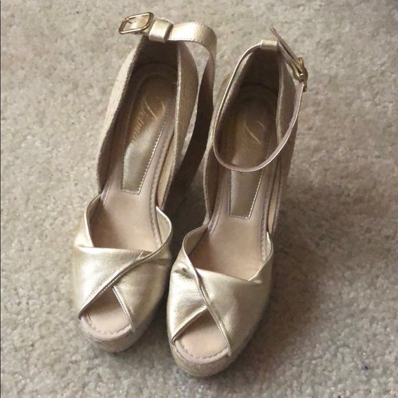 Delman | Shoes | Delman Leather Gold Wedges | Poshmark